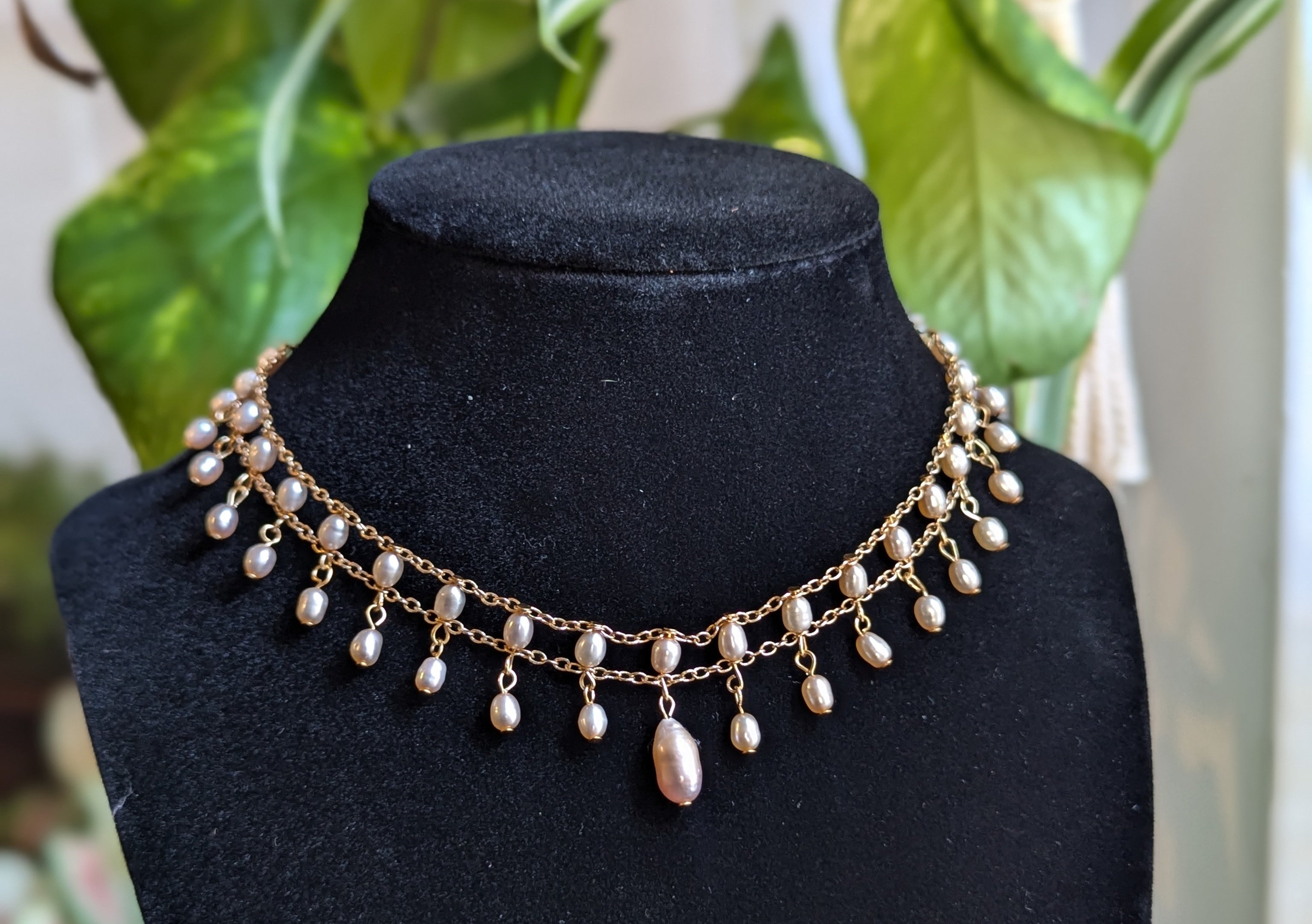 Golden Hour Choker - Freshwater Pearl & Gold Chain Choker Necklace | N ...